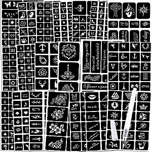 Konsait 629pcs Temporary Tattoos Stencils, Girls and Boys Glitter Tattoo Kit Templates Face Paint Stencils Body Art Stencil Stickers Pack for Adults Man Women Kids Teenager,20 Sheets