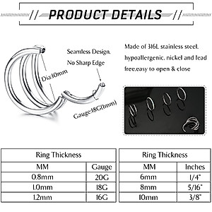 LOYALLOOK 5Pcs 316L Surgical Steel Nose Rings Hoop for Women Men Seamless Hinged Segment Ring Hoop Septum Clicker Lip Nose Rings Double Triple Open Stack Sleeper Earring