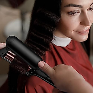 BAUTIA Hair Crimpers and Wavers Hair Tool, Beach Waver Curling Iron Wand Double Barrel, Wavy Hair Crimper for Women Beach Waves Short Hair