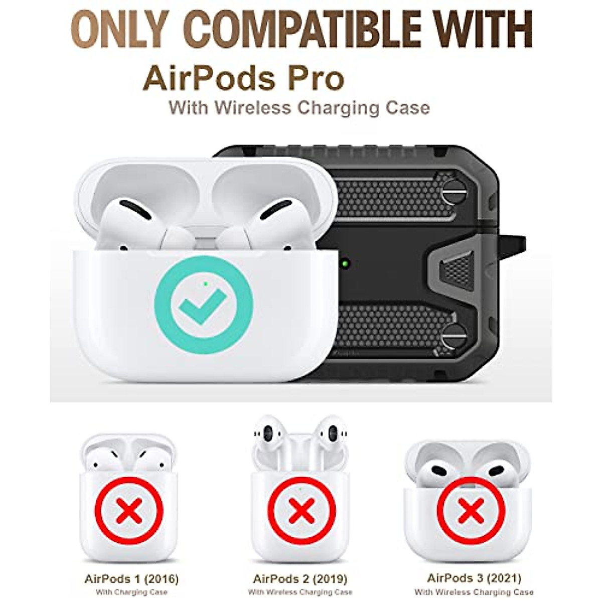 Koaichi Compatible with AirPods Pro(2nd Generation/1st Generation), Full-Body Rugged Hard Shell Protective Case Cover with Keychain Designed for AirPods Pro (2022/2019), Black