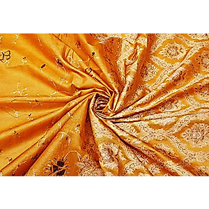 Peegli Vintage 100% Pure Silk Saree Yellow Woven Dress Making Fabric DIY Craft Sari