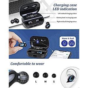 Wireless Earbuds, Bluetooth 5.1 Headphones Wireless Immersive Bass Sound in-Ear Headphones with Noise Cancellation Mic, Waterproof Bluetooth Earphone with Charging Case for Work, Sports (Black)