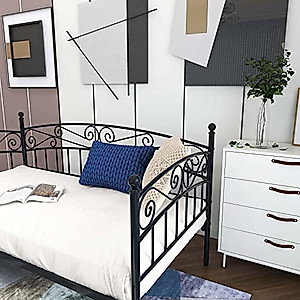 Twin Size Metal Daybed, Low Platform Sofa Bed Frame Space Saving, No Spring Box Needed for Boys Girls Teens Adults, Under Bed Storage (Black)