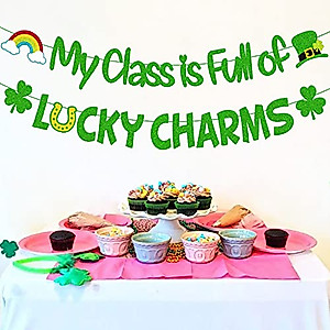 My Class is full of Lucky Charms Banner St. Patrick Day Decoration Saint Patrick Green Three Leaf Clover Shamrock Garland for Irish Day Decor Lucky Themed Preschool Birthday Bday Engagement Baby Shower Bachelorette Party Anniversary Celebration Supplies