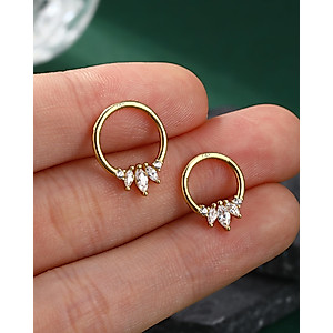 COCHARM 14K Gold Septum Rings 14K Yellow Gold Septum Piercing Jewelry 16g Septum Clicker 14kt Real Gold Daith Earrings Solid Gold Daith Piercing 8mm 14K Gold Daith Jewelry for Women Men