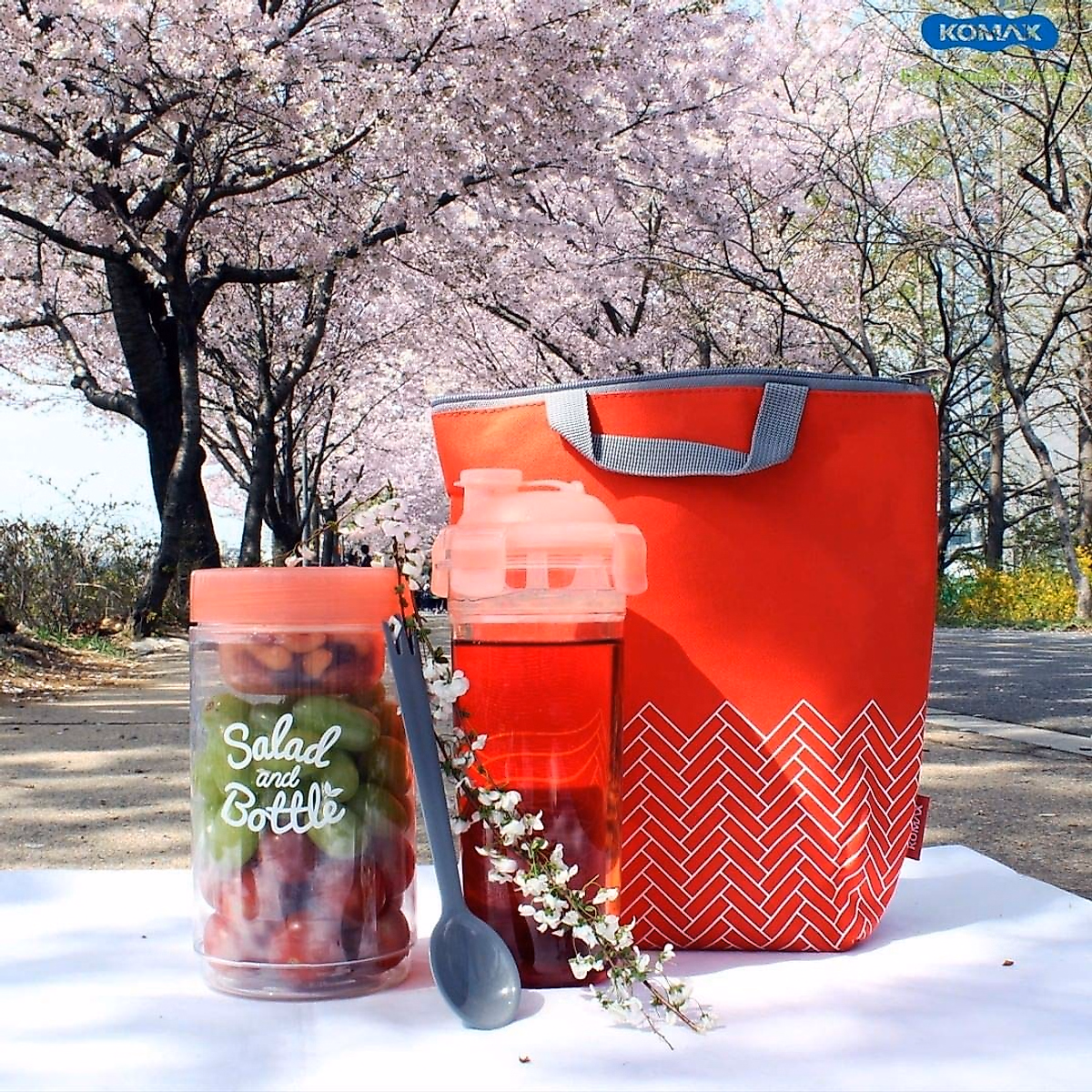 Komax Lunchmate Insulated Lunch Bag Set – Thermal Lunch Box for Women + Salad Container for Lunch + Fruit Infuser Water Bottle + Spoon & Fork + Ice Packs for Lunch Bag (Red)