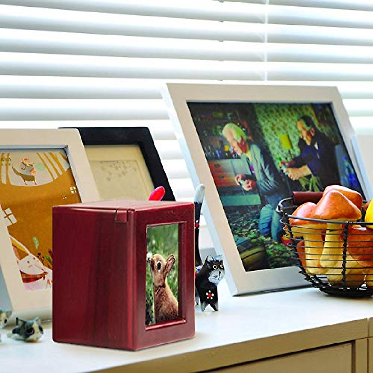 Pet Wood Urn, Pet Urn Peaceful Pet Memorial Keepsake Urn, Photo Box Pet Cremation Urn, Dog Urn, Cat Urn, Small Animal Urn (Medium)