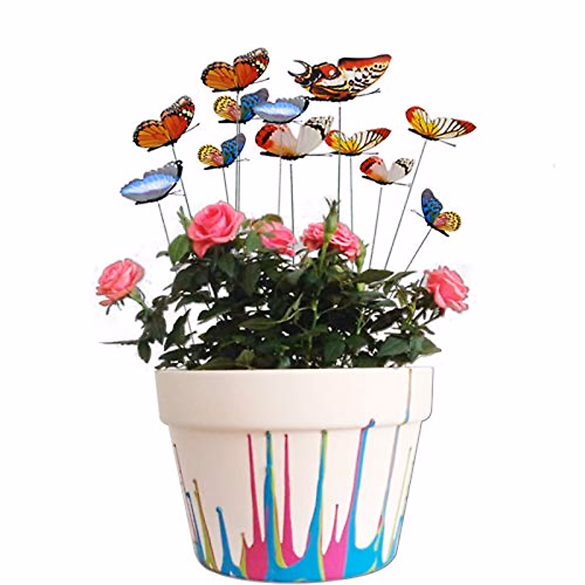 KEANVIK 25 Pcs Glowing Artificial Butterfly Decorative Garden Stakes for Outdoor Yard, Patio Plant Pot, Lawn and Home Decorative (25 Pcs Glowing Butterfly Stakes)