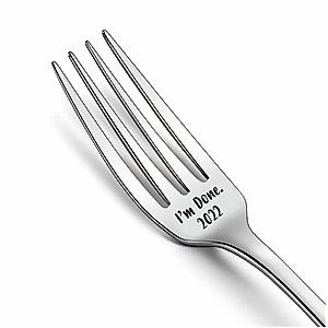 HappyBeeCo I'm done 2022 Retirement Gifts for Women Men Friends Coworker Boss, I’m Done Fork Engraved Stainless Steel, Funny Silver 7 Inches A3 Engraved Fork