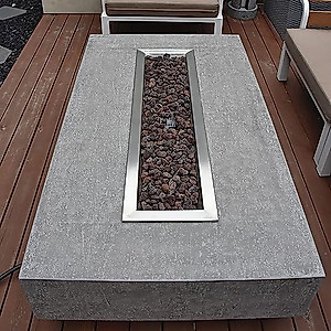 Hampton Concrete Fire Pit 56" x 32" Outdoor Patio Firepit Includes Lava Rocks Modern Fire Pits & Outdoor Fireplaces for Garden, Deck, Indoor & Outdoor Heating