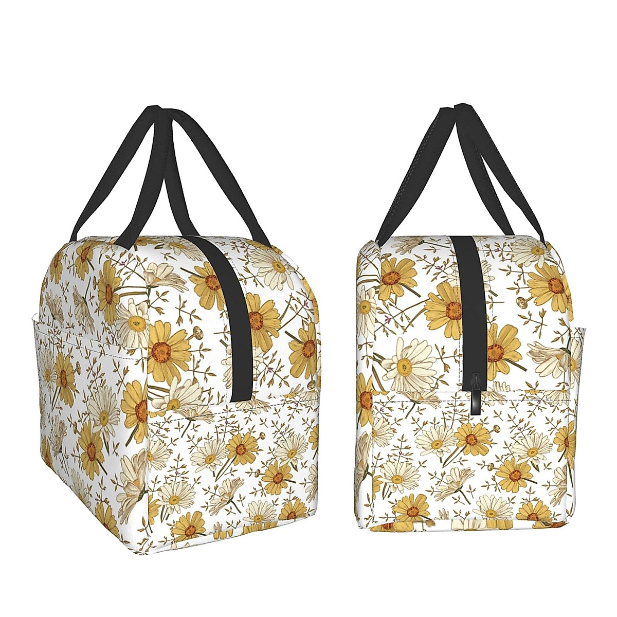 DADABULIUU Lunch Bag Vintage Daisy Yellow Flower Insulated Lunch Box Cooler Tote for Adults Kid Girl Women Work Office School Picnic Beach Reusable Lunchbox Over 3 Years Old