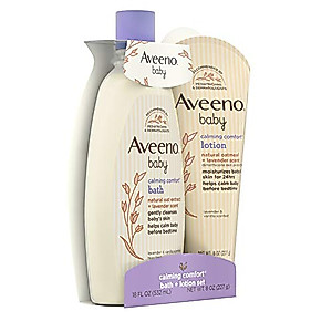 Aveeno Baby Calming Comfort Bath & Lotion Set, Night time Baby Skin Care Products with Natural Oat Extract, Lavender & Vanilla Scents, Paraben-Free, 2 Items