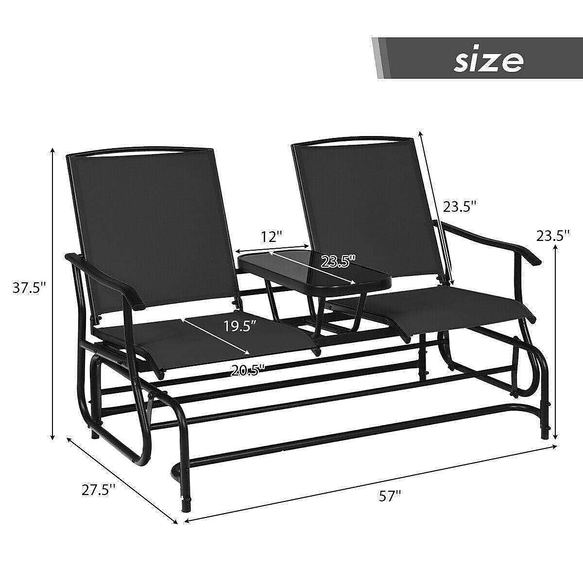 VBSQ Outdoor 2 Person Patio Double Chair Rocking Black Chair Rocking Chair Rocker Chair Rocker Camp Chair Rocker Recliner Rocking Camp Chair Rocking Chairs Outdoor Rocking Chair