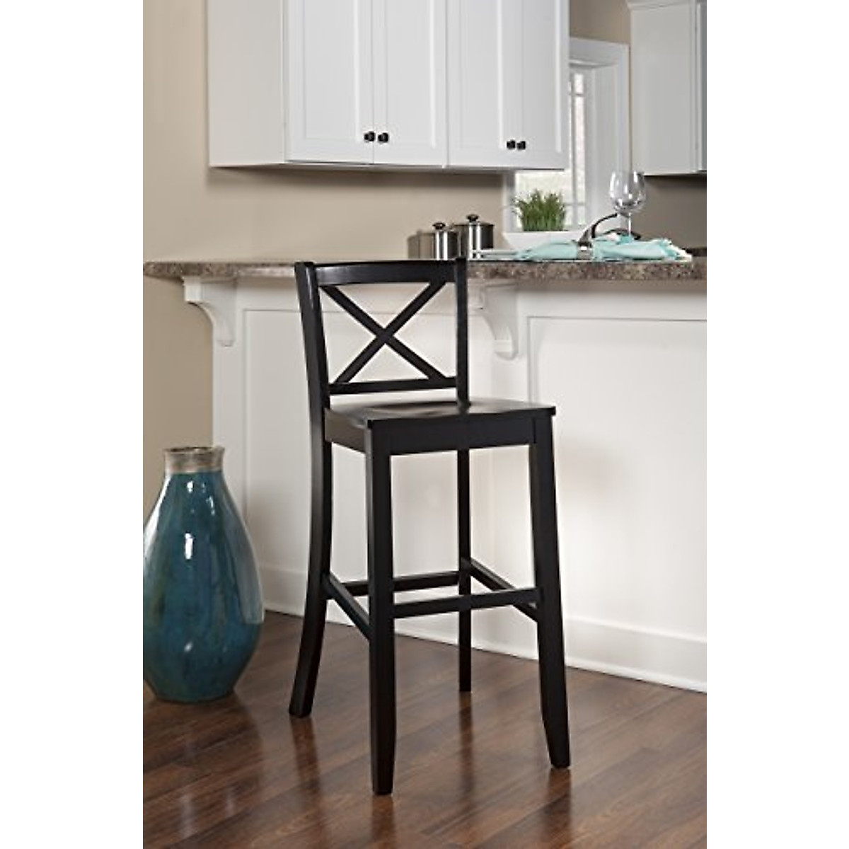 Linon Home Dcor Finished X-Back 30", Black Bar Stool, 16"W x 17.91"D x 42.91"H,