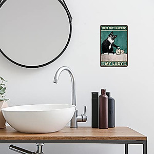 Ecrtorin Funny Black Cat Decor Wall Decor Sign White Cat Bathroom Sign Gothic Decor Medieval Tuxedo Cat Wall Cat Wall Art Poster Retro Poster Bar Home Bathroom Wall Decoration Sign 8x12 Inch