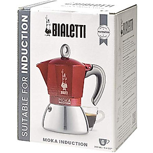 Bialetti New Moka Induction Coffee Maker Moka Pot, 4 Cups, 150 ml, Aluminium, Red: Italian Made
