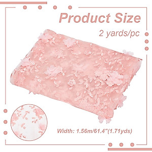 NBEADS 2 Yards Embroidered Flower Fabric, 61inch 3D Floral Mesh Embroidery Fabric Soft Mesh Lace Fabric for Sewing DIY Custom Clothes Party Dress Home Decoration, Pink