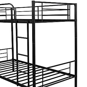 Harper & Bright Designs Twin Over Twin Metal Bunk Bed with Removable Ladder, Heavy Duty Bed Frame with Safety Guard Rails for Kids Teens Adults, Black
