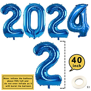 Graduation Decorations Class of 2024 Party Balloons, New Years Eve Party Supplies, 40in 2024 Foil Balloons, Latex Balloons for Birthday Wedding Prom Night Anniversary Bachelorette (Navy Blue Black)