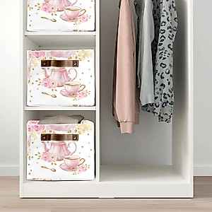 SunFancy Pink Dot Flower Personalized Storage Bins Box Baskets with Handle Cubes Clothes Basket Box for Women Christmas Office Holiday 1 Pack