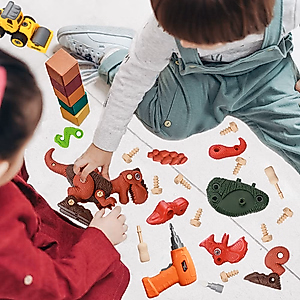 5 in 1 Take Apart Dinosaur & Truck Toys for Kids, Take Apart Toys with Electric Drill Stem Dinosaur Building Construction Educational Learning Toy for Kids Girls Boys 3 4 5 6 7 Year Old