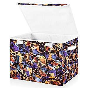 innewgogo Skull Purple Shadow Storage Bins with Lids for Organizing Closet Organizers with Handles Oxford Cloth Storage Cube Box for Books