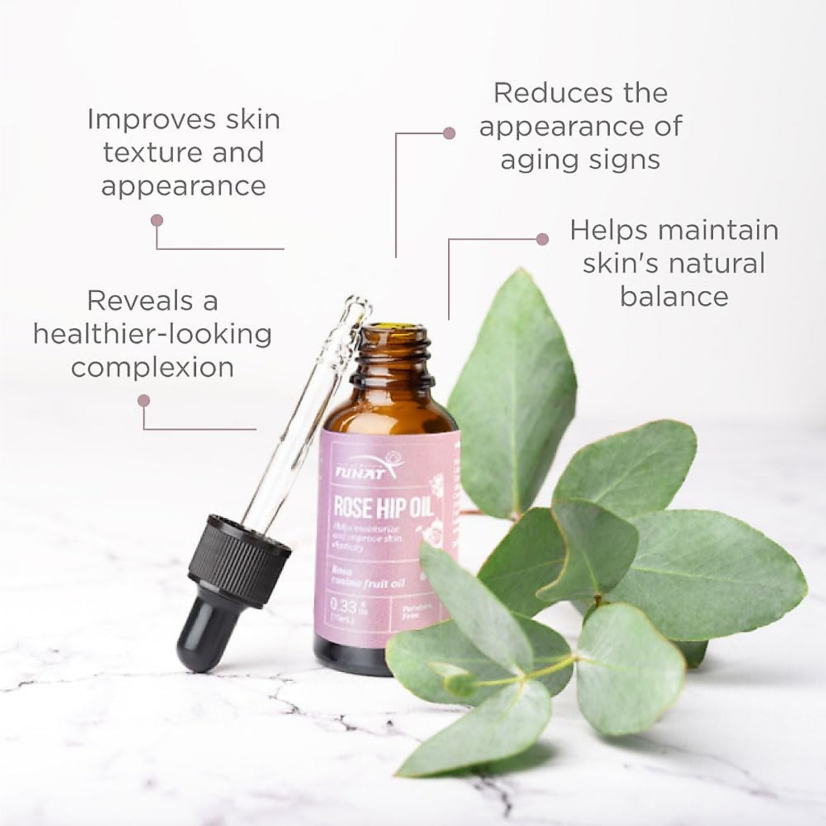 FULL OF NATURE FUNAT 100% Pure Rosehip Seed Oil for face and skin 0.3 fl oz - 100% Puro Aceite de Rosa Mosqueta para rostro y piel