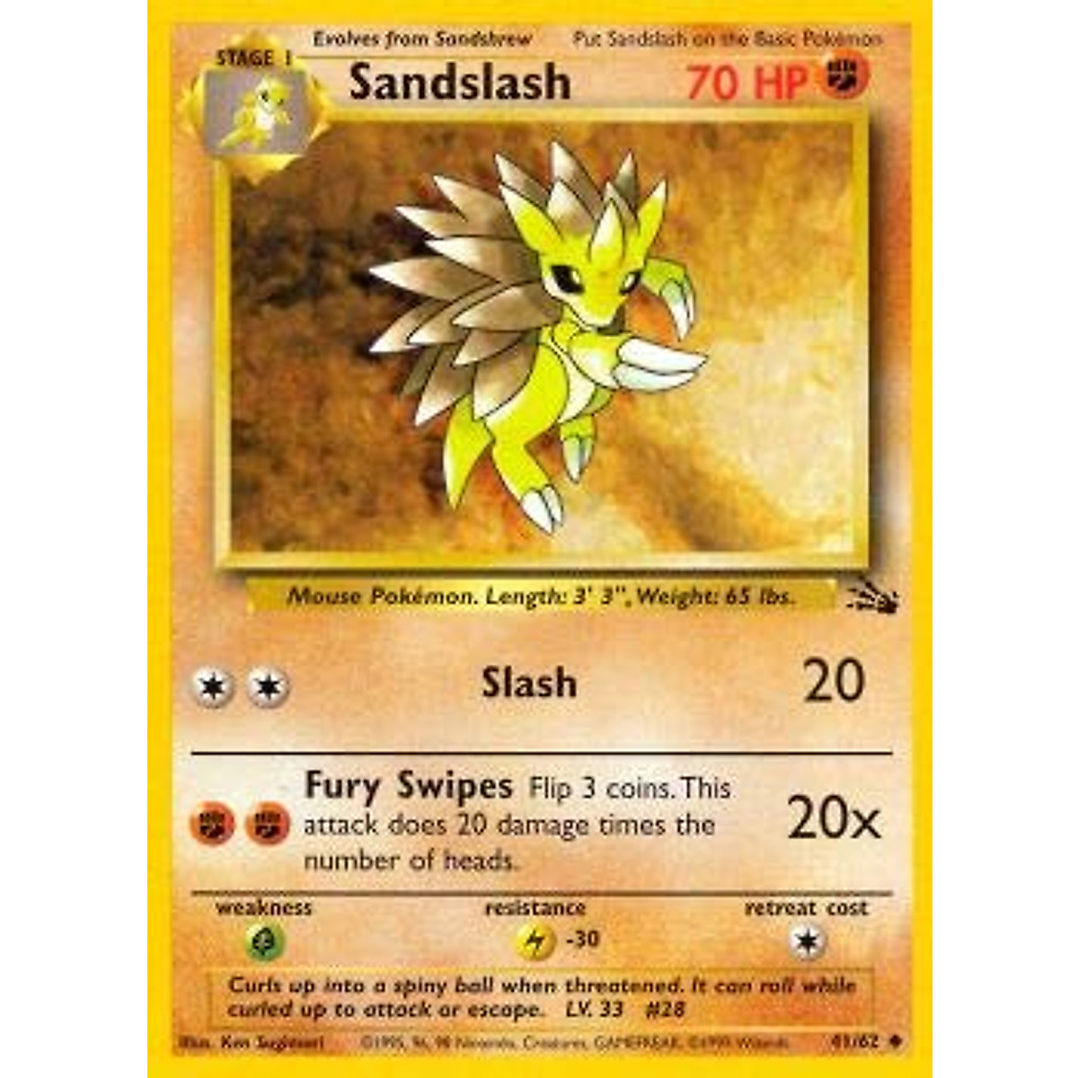 Pokemon Singles - Sandslash - 41/62 - Uncommon - Fossil - Unlimited Edition