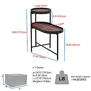 Modern 2-Tier Side Table Black Metal Frame with Wood & PU Tray End Tables Sofa Table for Living Room, Bedroom, Sofa Couch, Hall