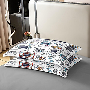 100% Cotton Gamer Bedding Sets for Boys,Gaming Duvet Cover Set Full Size,Boys Video Games Comforter Cover,Gamepad Designs Bed Set for Teen Boys Bedroom,Joystick Controller,3 Pcs with 2 Pillow Shams