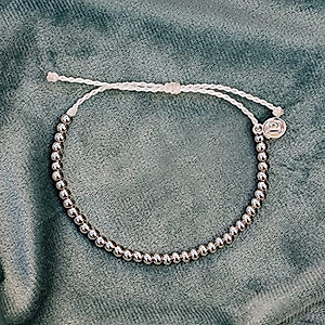 Pura Vida Bracelet Silver Metal Beads Beaded Bracelet - Adjustable Bracelet with Waterproof Band, String Bracelet for Women - Stackable Bracelets for Teen Girls, Handmade Bracelets for Teens - White