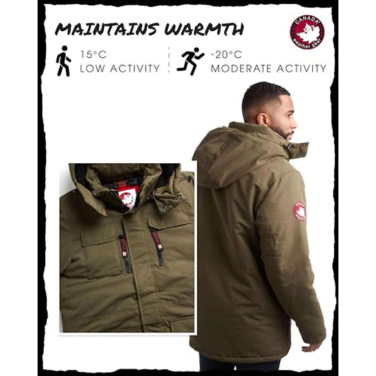 CANADA WEATHER GEAR Men's Winter Coat - Heavyweight Teflon Canvas Cargo Parka Jacket (M-XXL), Size X-Large, Olive Green