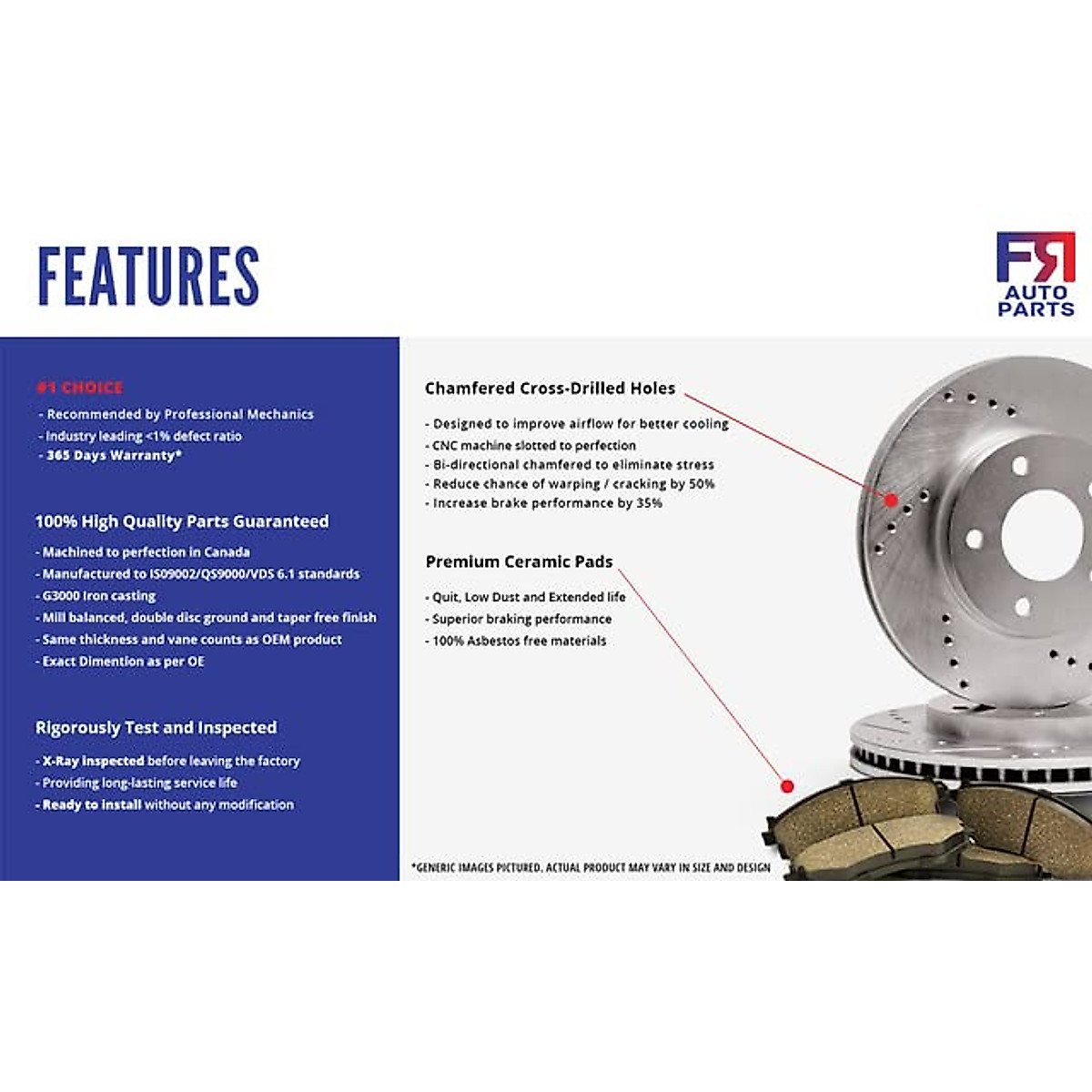 (Rear Brake Kit)(High-End Series)(2 Cross-Drilled Disc Brake Rotors + 4 Ceramic Brake Pads)