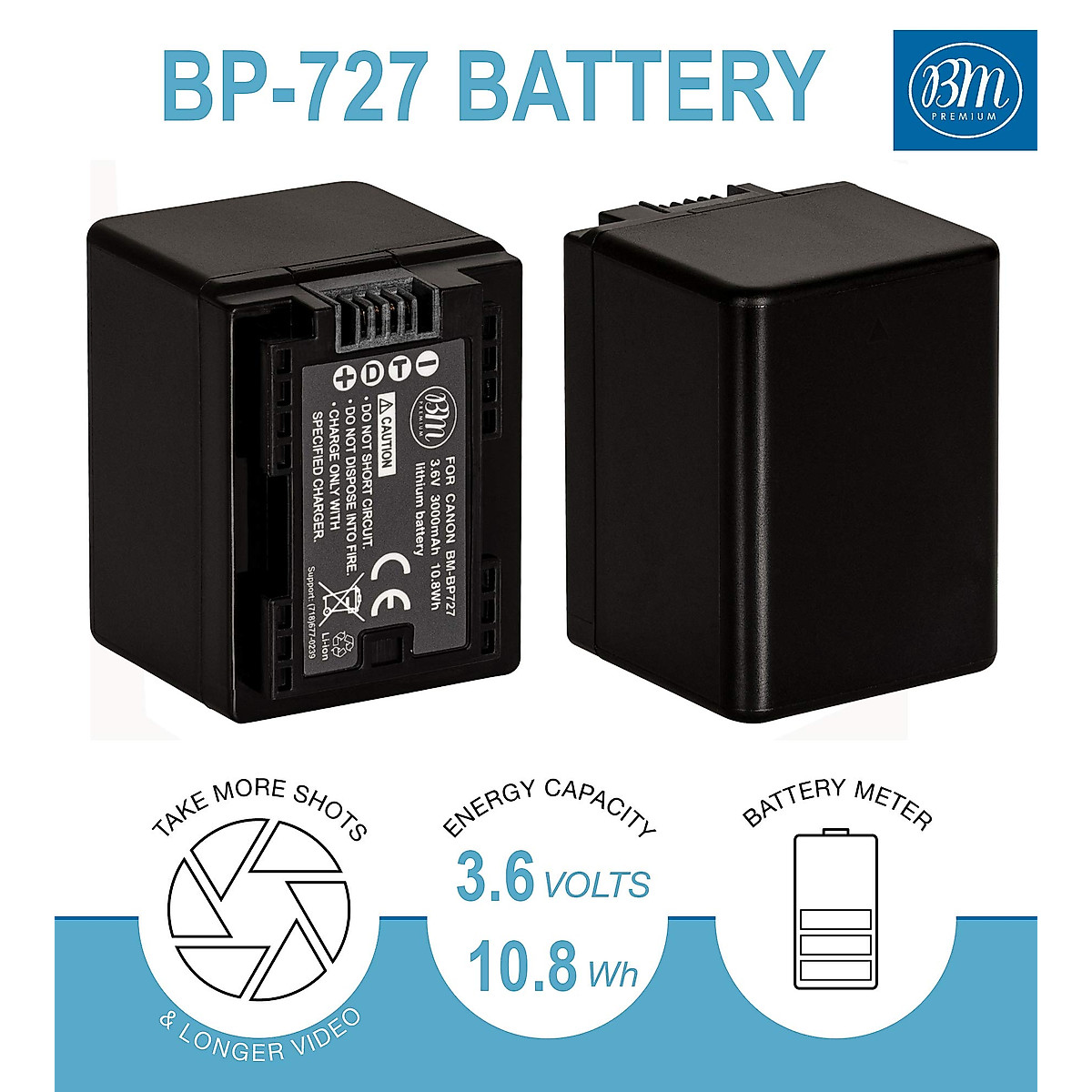 BM Premium 2 BP-727 Batteries and Dual Charger for Canon Vixia HFR80 HFR82 HFR800, HFR70, HFR72, HFR700, HFR32, HFR300, HFR40, HFR42, HFR400, HFR50, HFR52, HFR500, HFR60, HFR62, HFR600 Camcorder