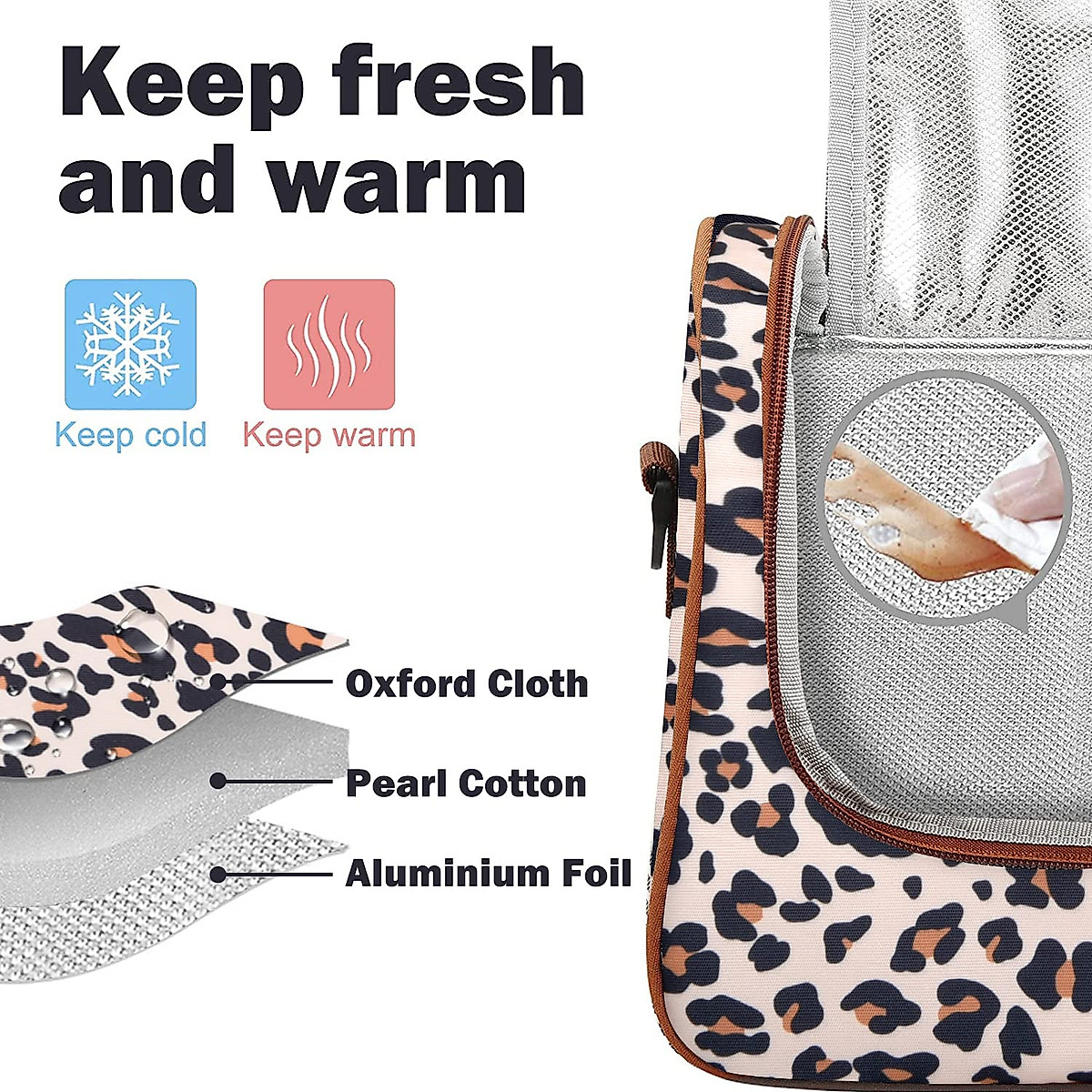 Buringer HOMESPON Insulated Lunch Bag Fashionable Cooler Tote Reusable Lunch Box Container with Shoulder Strap for Work Picnic or Travel (M-leopard)