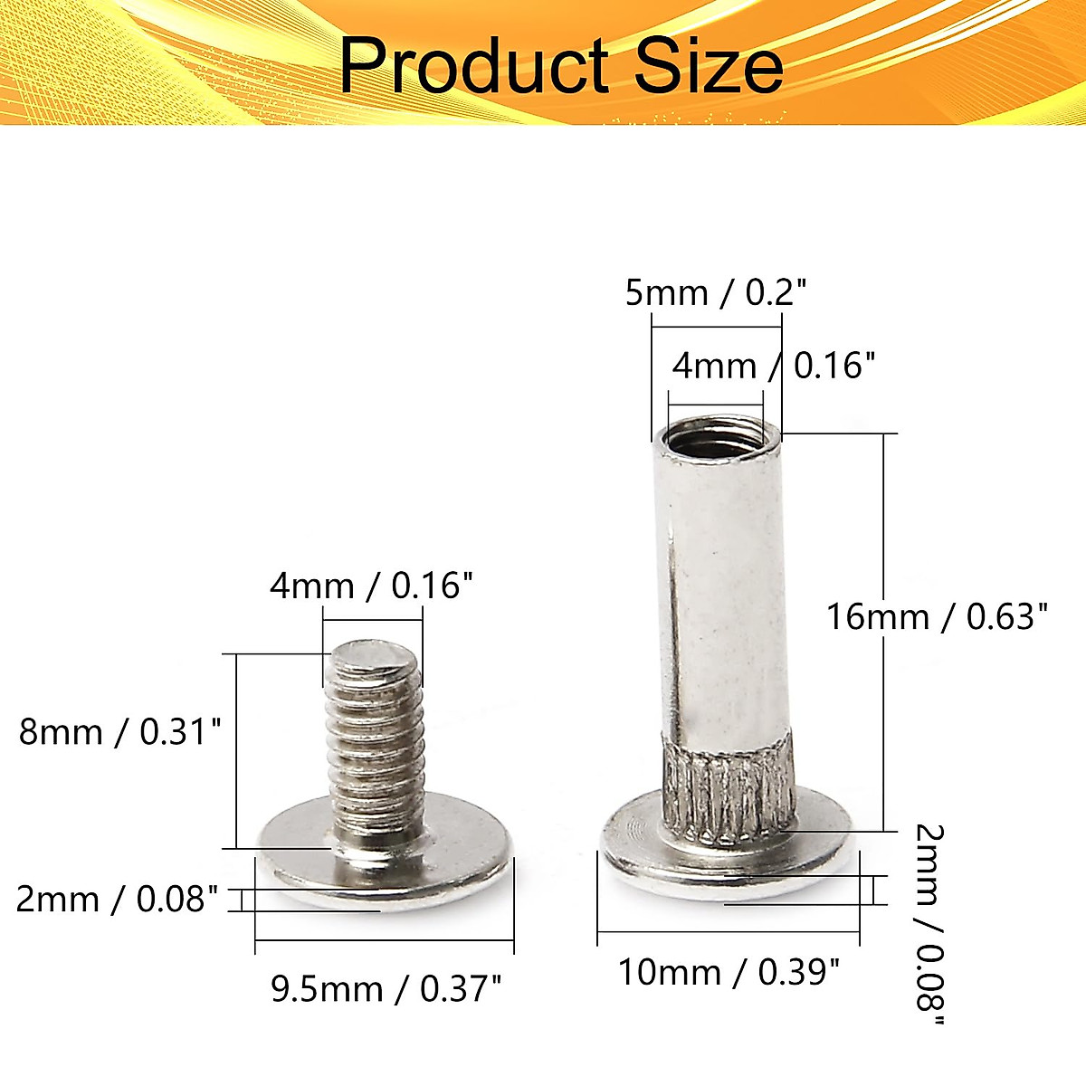 Juvielich 20 Sets Screw Post Fit for 3/16"(5mm) Hole Dia,Binding Screws Female M5x16mm Belt Buckle Binding Bolts Nut Leather Fastener for Scrapbook Photo Albums Binding DIY Enthusiasts