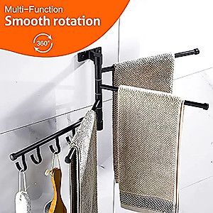 Swivel Towel Rack, 4-Arm Bathroom Wall Mounted Swivel Towel Bars Holder with Hooks Rustproof 180° Rotation Towel Organizer for Bathroom Kitchen