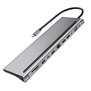 12-in-1 Type-c hub Docking Station with rj45 LAN 4k hdmi USB 3.0 3.5mm Audio Port pd Charge