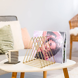 Urban Deco Triangle Desk Organizers Metal Wire Magazine Holder 7 Sections Decorative File Folder Organizer Vinyl Record Storage Office For Desk - Gold Magazine File Holder - Pack of 2