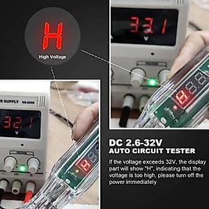 Premium Digital LED Automotive Circuit Tester, DC 2.6V-32V Test Light with Portable PU Extended Spring Wire, Vehicle Circuits Low Voltage Light Tester with Sharp Stainless Probe