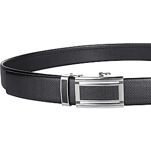 Mio Marino Classic Ratchet Belt - Premium Leather - 1.38 Wide - Adjustable Buckle - Matrix - Jet Black - Adjustable from 28" to 44" Waist