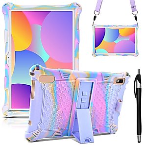DETUOSI Case for VASTKING KingPad K10/Z10 with Stylus Pen & Shoulder Strap, 10 inch Lightweight Silicone Protective Cover for KingPad K10 Pro, BYYBUO SmartPad T10 10.1, Rose Red & Purple