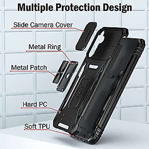 Jasmeas Case for Samsung Galaxy A14 5G with Slide Camera Cover with Screen Protector [2 Pack], [360° Rotatable Ring Kickstand] Shockproof Protective Hard Phone Cover for Galaxy A14 5G, Black