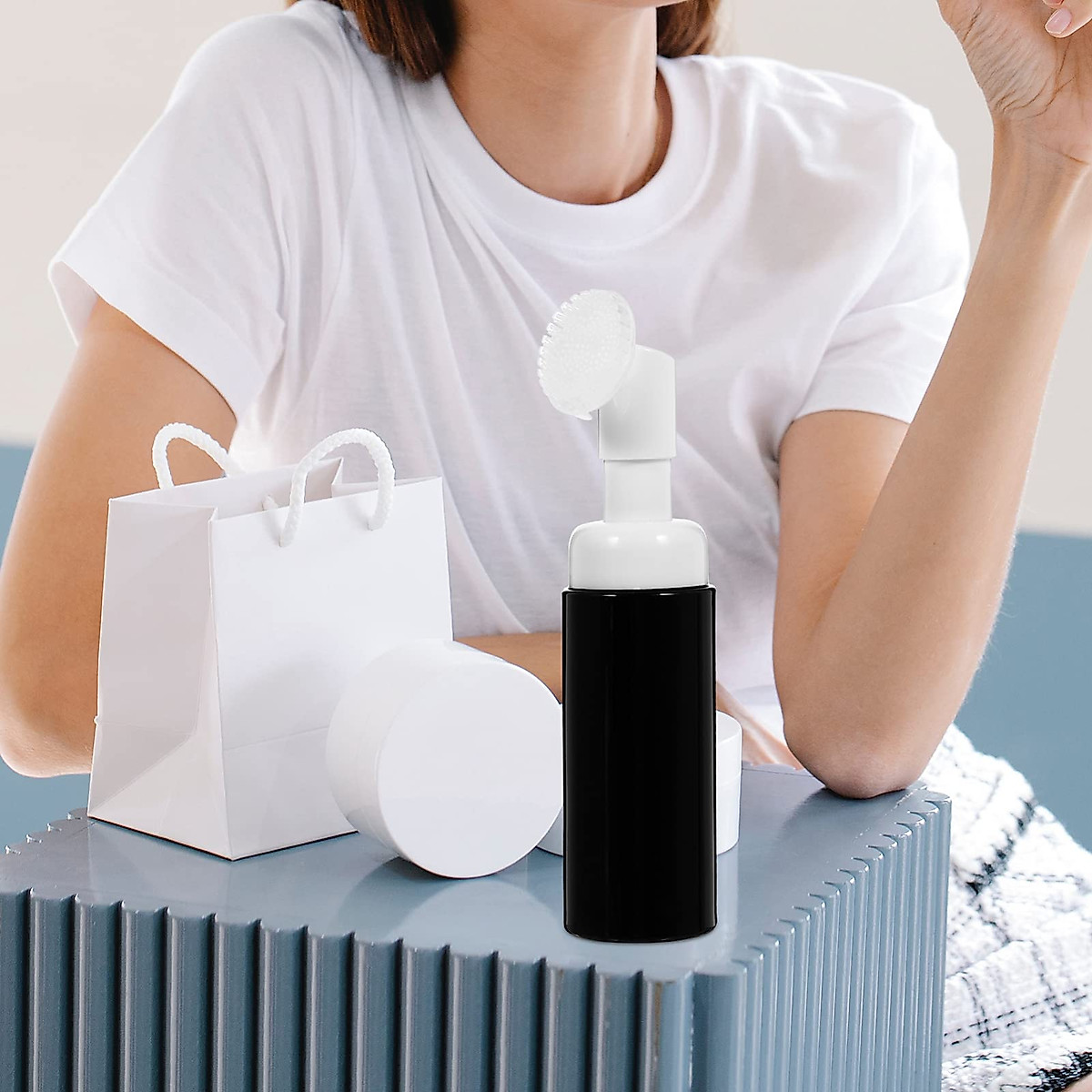 Foaming Dispenser 3Pcs Foaming Soap Dispenser Empty Facial Foam Bottle Hand Soap Containers with Foam Massage Clean Brush Head for Home Bathroom 100ml 30ml