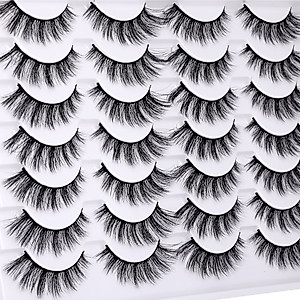 Newcally False Eyelashes Wispy Natural Cat Eye Lashes Faux Mink Lashes Fake Eyelashes Soft 3D Medium Length Light Volume 14 Pairs Pack