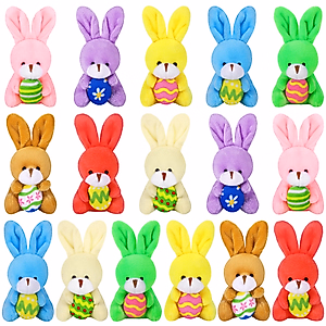 Fovths 16 Pack 4.7 Inch Easter Bunnies Plush Toys Set Easter Stuffed Rabbit Keychain Toys with Easter Egg Easter Party Favors