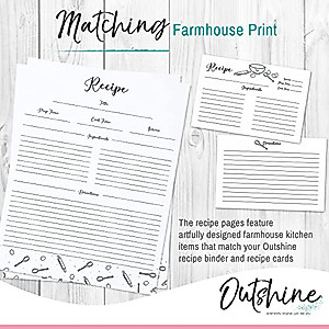 OUTSHINE Premium Recipe Paper for 8.5" x 11" Recipe Binders, Farmhouse Design (50 Sheets) | Full Size Recipe Refill Pages for Binder | Recipe Card Sheets | No-Smear Matte Paper