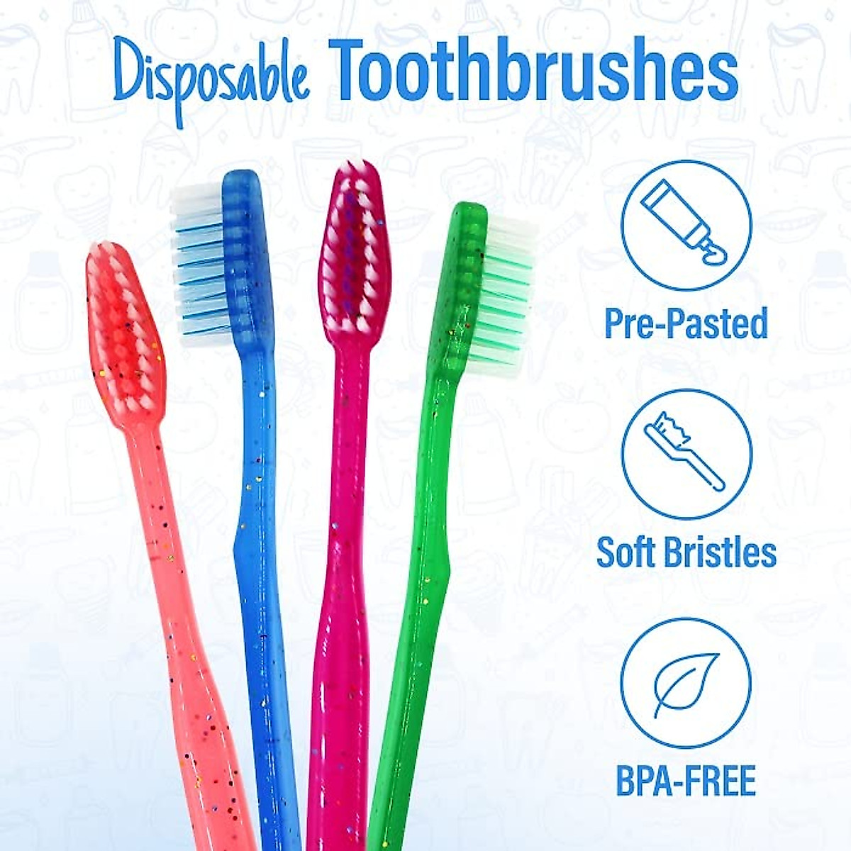 Bottles N Bags MEGA Pack Kids Disposable Toothbrushes with Paste | Children's Bubblegum Pre-Pasted & Individually Wrapped Toothbrush Bundle | Perfect for School, Camp, Summer Vacation, (36 Pack)