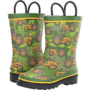 Western Chief Boy's Vintage Tractors Rain Boot (Toddler/Little Kid) Green 7-8 Toddler M