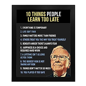 Warren Buffett Quotes- Ten Things People Learn Too Late- Motivational Wall Art Print with Silhouette Image, Inspirational Wall Decor For Home Decor, Office Decor & School Decor. Unframed-8x10"